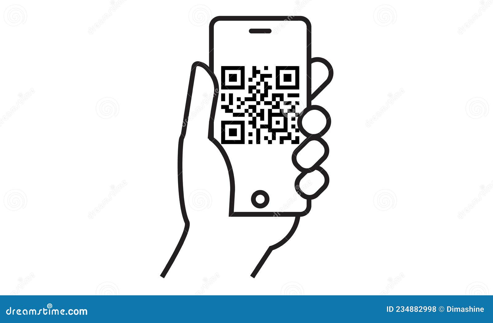QR Code Hand Smartphone Icon Line , Scan Symbol Isolated. Vector Design ...