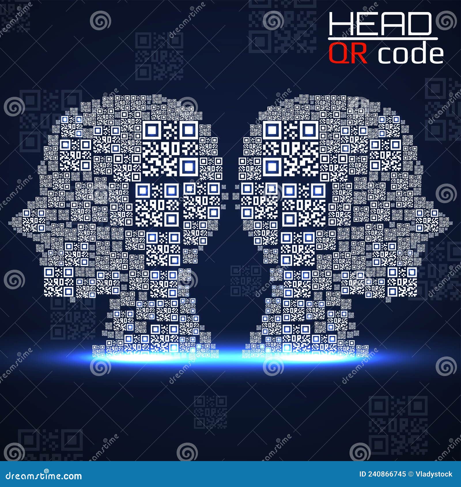 QR Code Head. Silhouette Human Heads with Qr Code Stock Vector ...