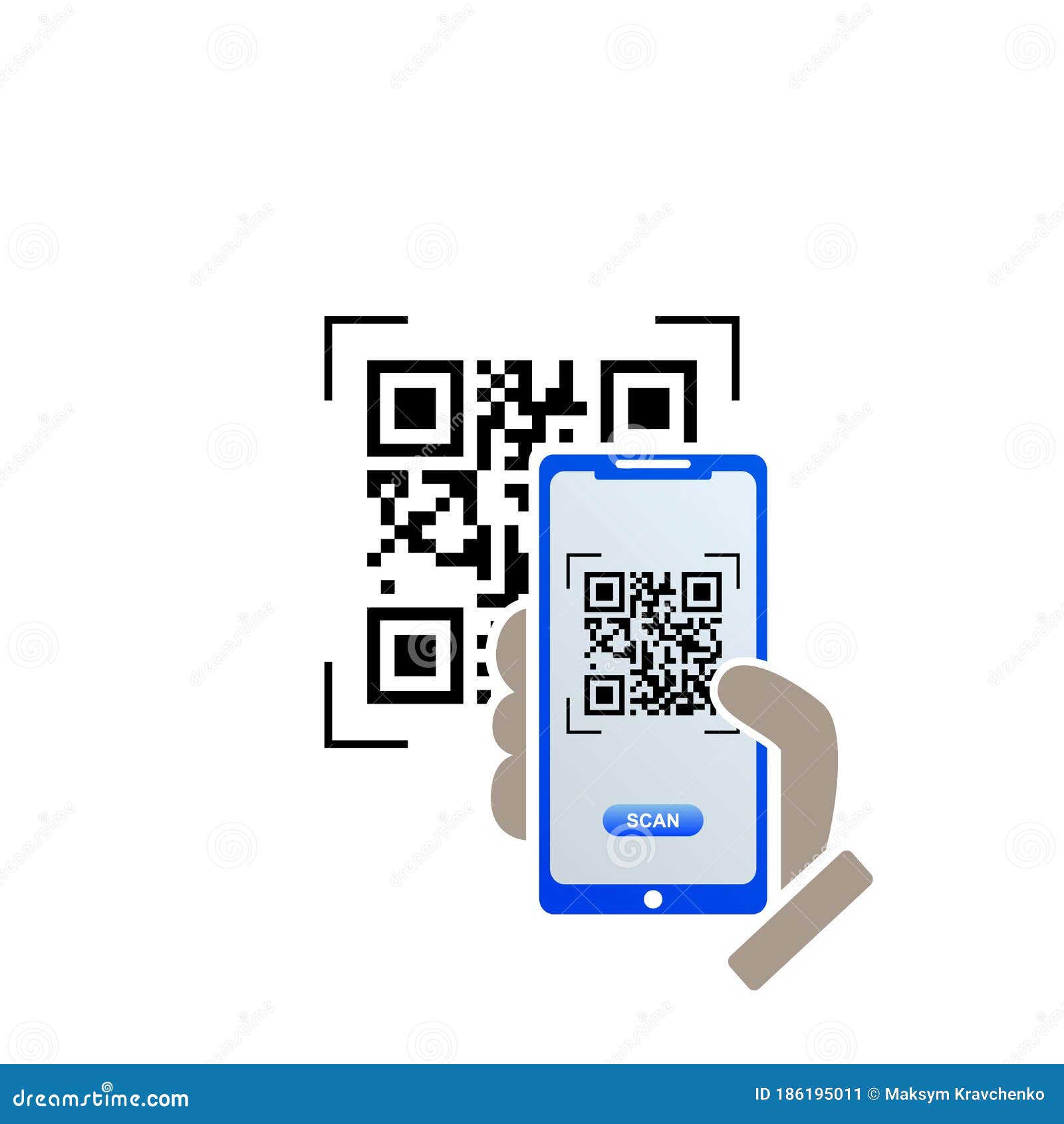 QR Code Icon on Smartphone Screen. Hand Holding Smartphone Stock Vector ...