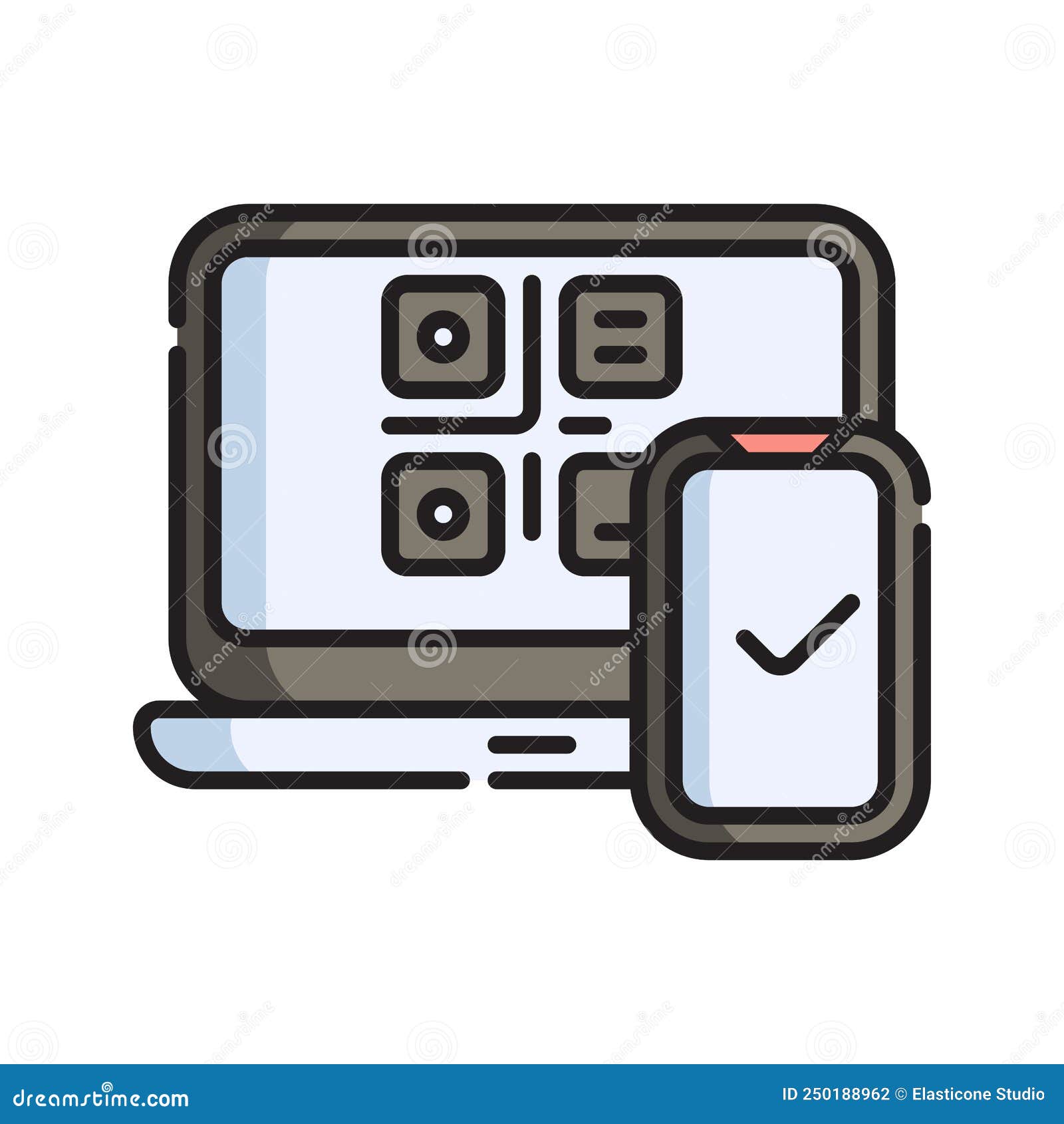 Qr Code Icon Vector Illustration. Flat Outline Cartoon. Cyber Security ...