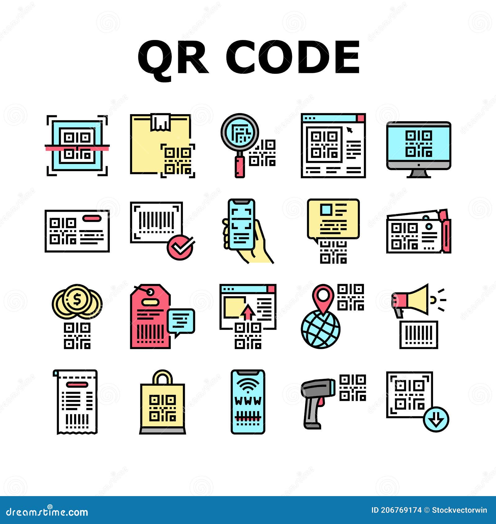 Qr Code Identification Collection Icons Set Vector Stock Illustration ...