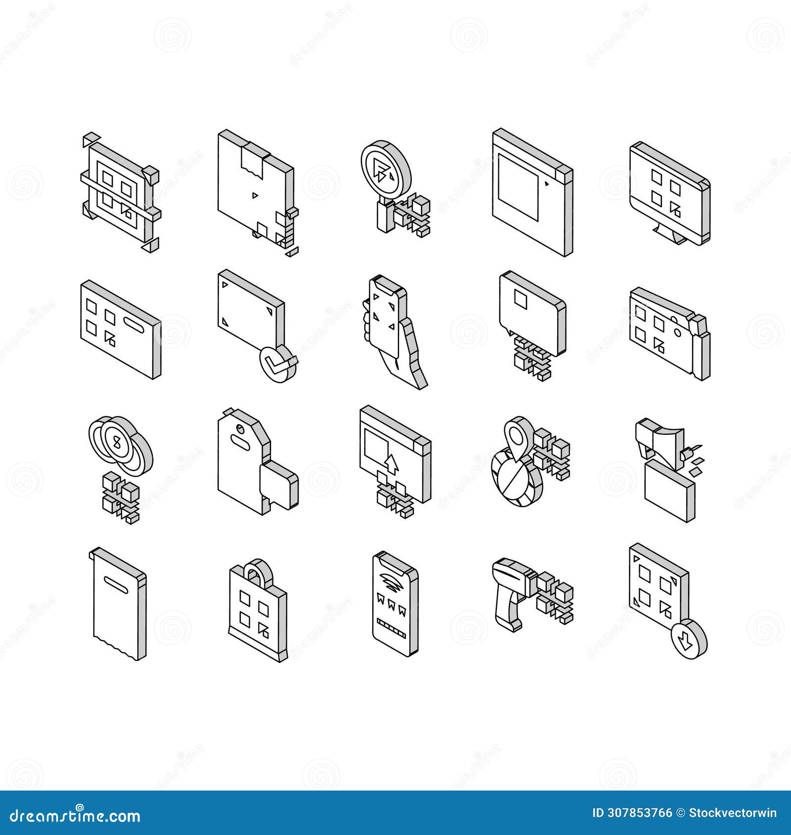 Qr Code Identification Collection Isometric Icons Set Vector Stock ...