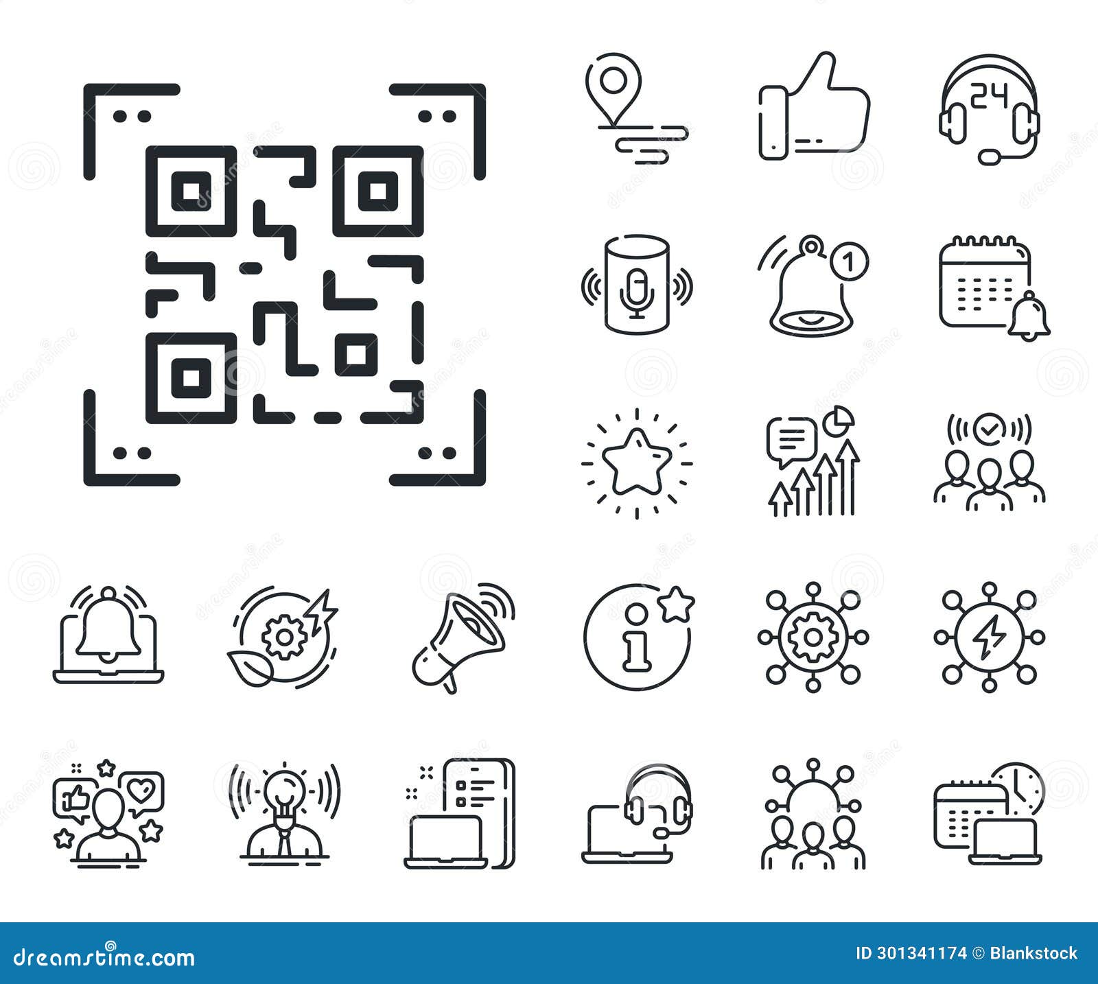 Qr Code Line Icon. Scan Barcode Sign. Place Location, Technology and ...