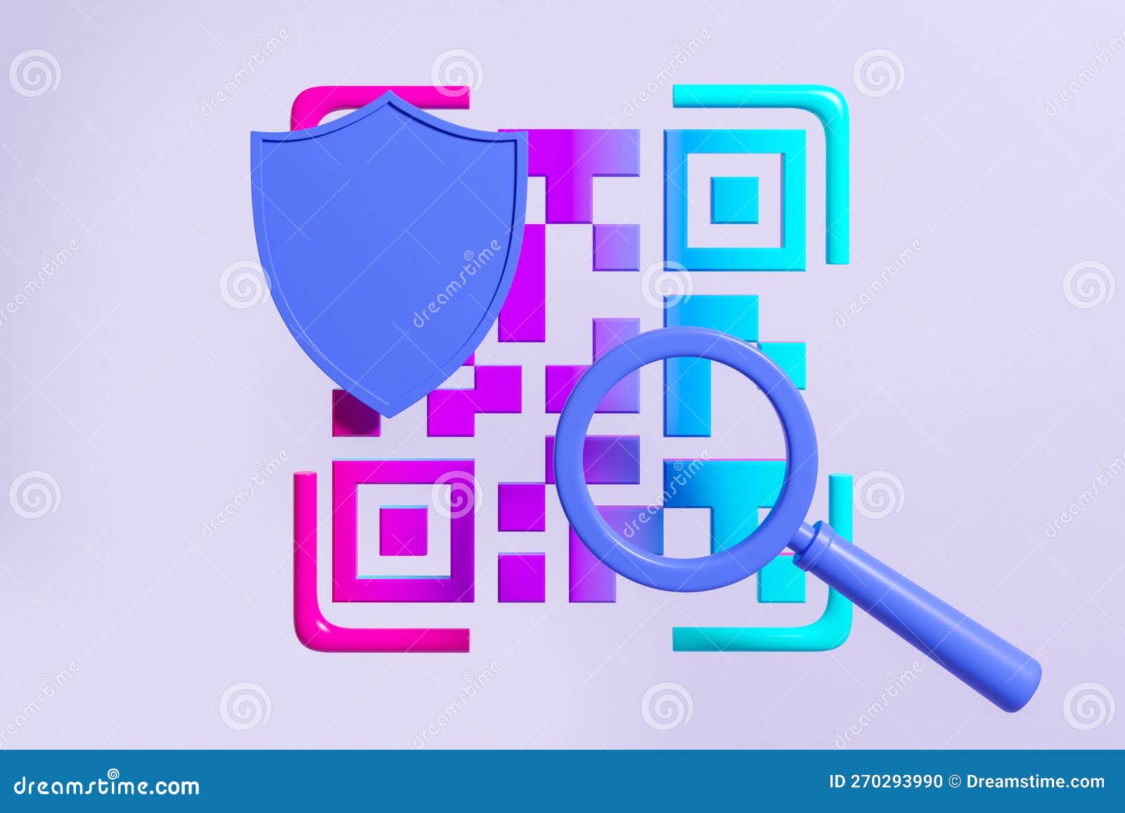 QR Code with Magnifying Glass and Mockup Security Shield Stock ...