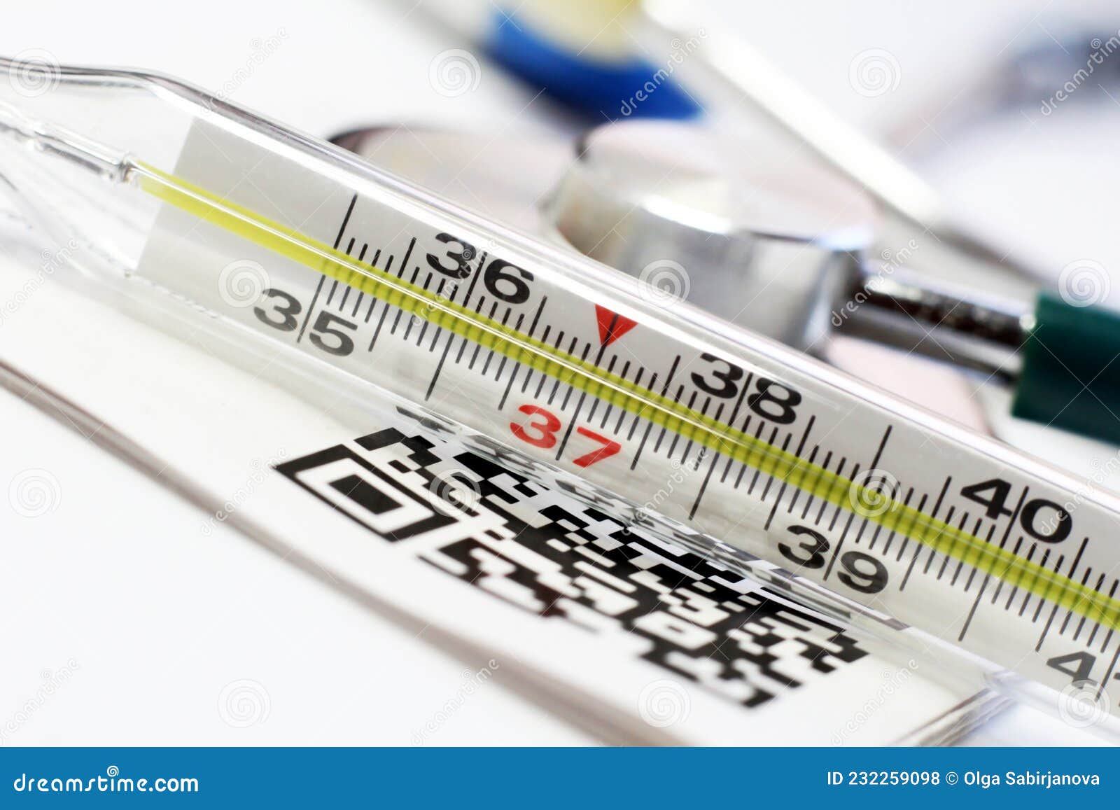 QR Code and Mercury Thermometer, Black and White Stock Photo - Image of ...