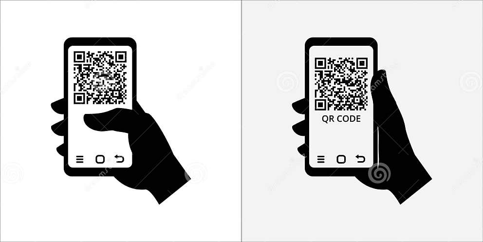 QR Code Mobile Phone Scan Illustration. Hand Holding Phone Scanning QR ...
