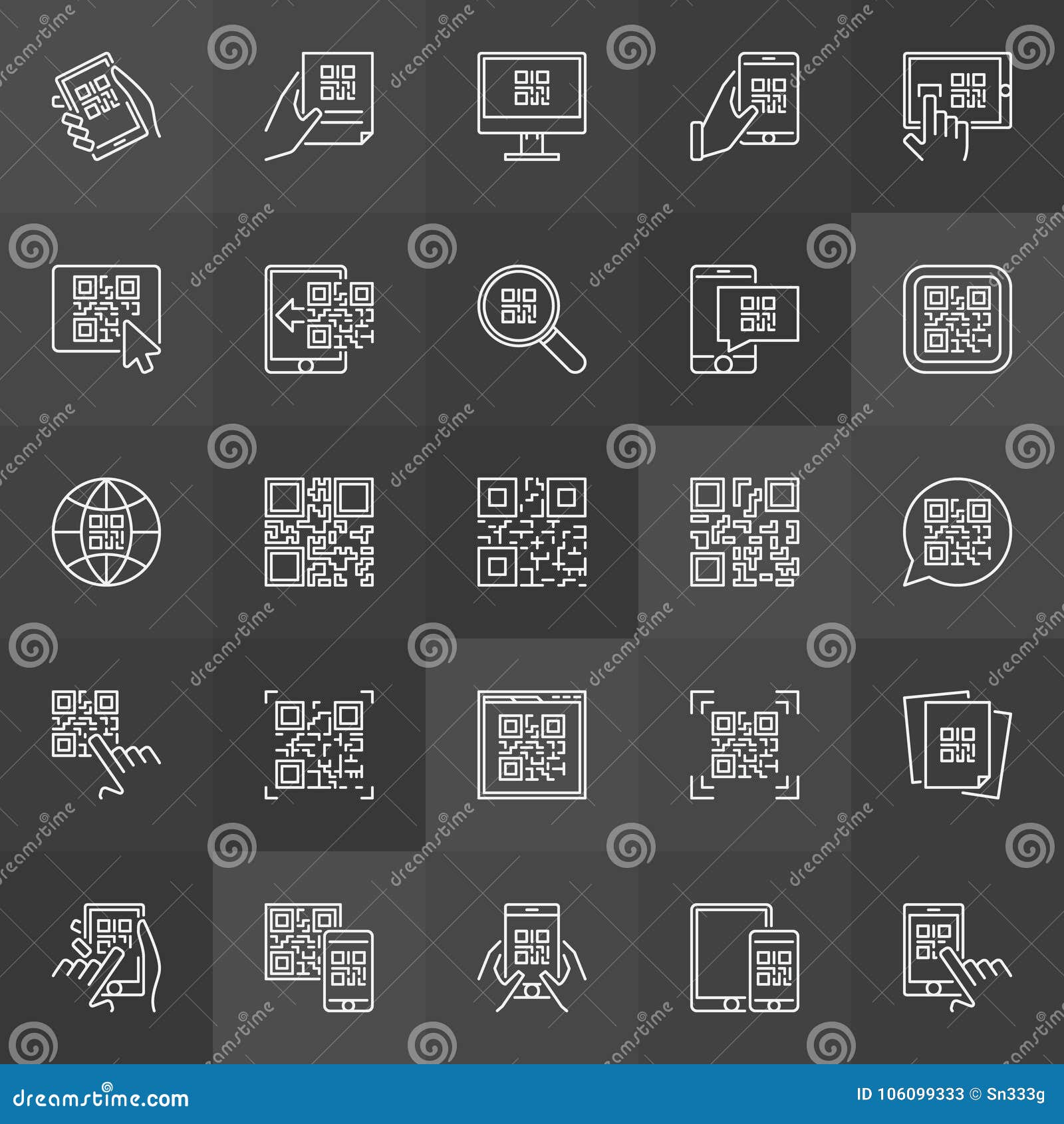 QR Code Outline Icons - Vector Set of Scan Codes Signs Stock Vector ...