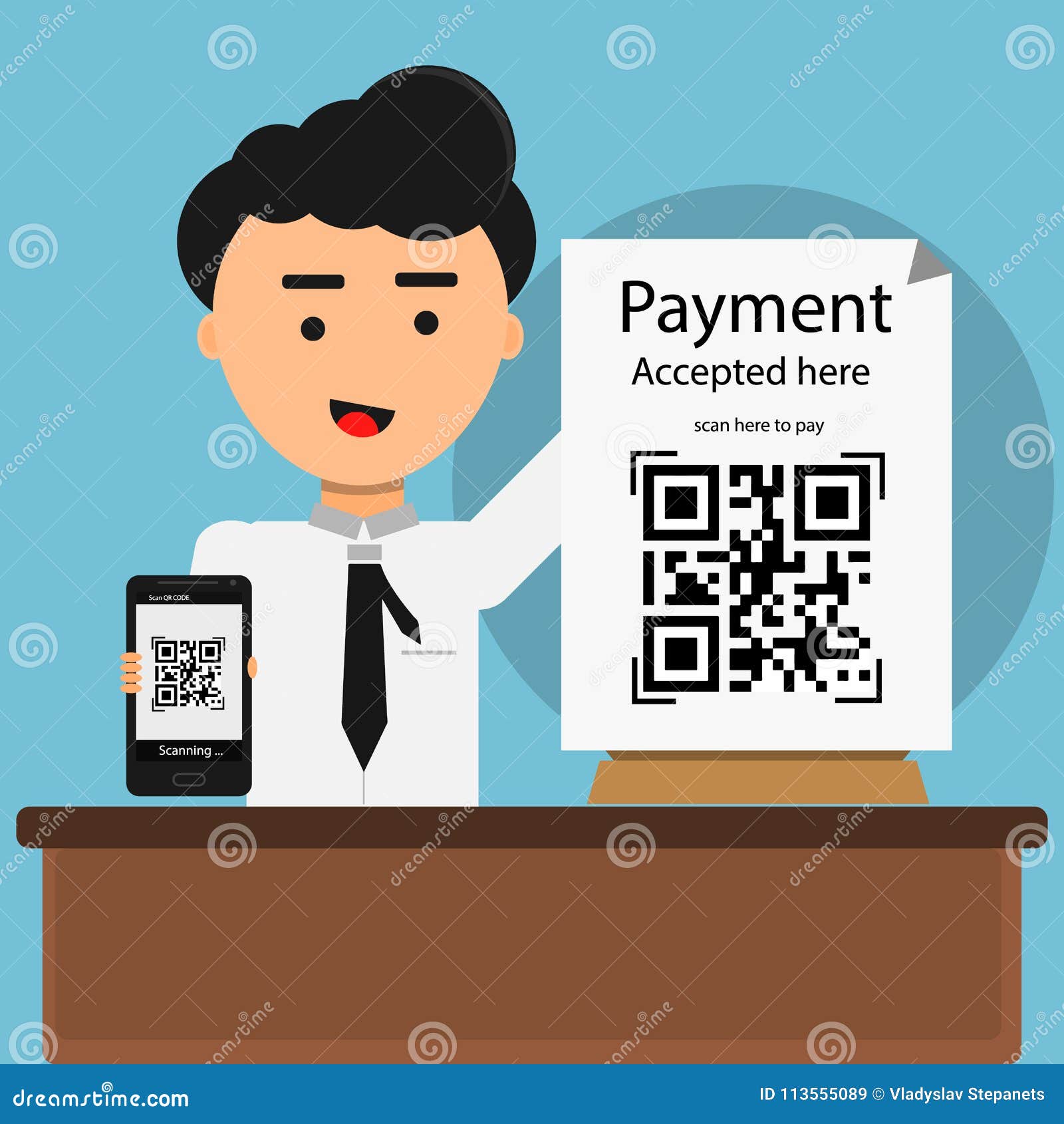 Qr Code Payment Accepted Here with Man Shows Mobile Scan Qr Code Stock ...
