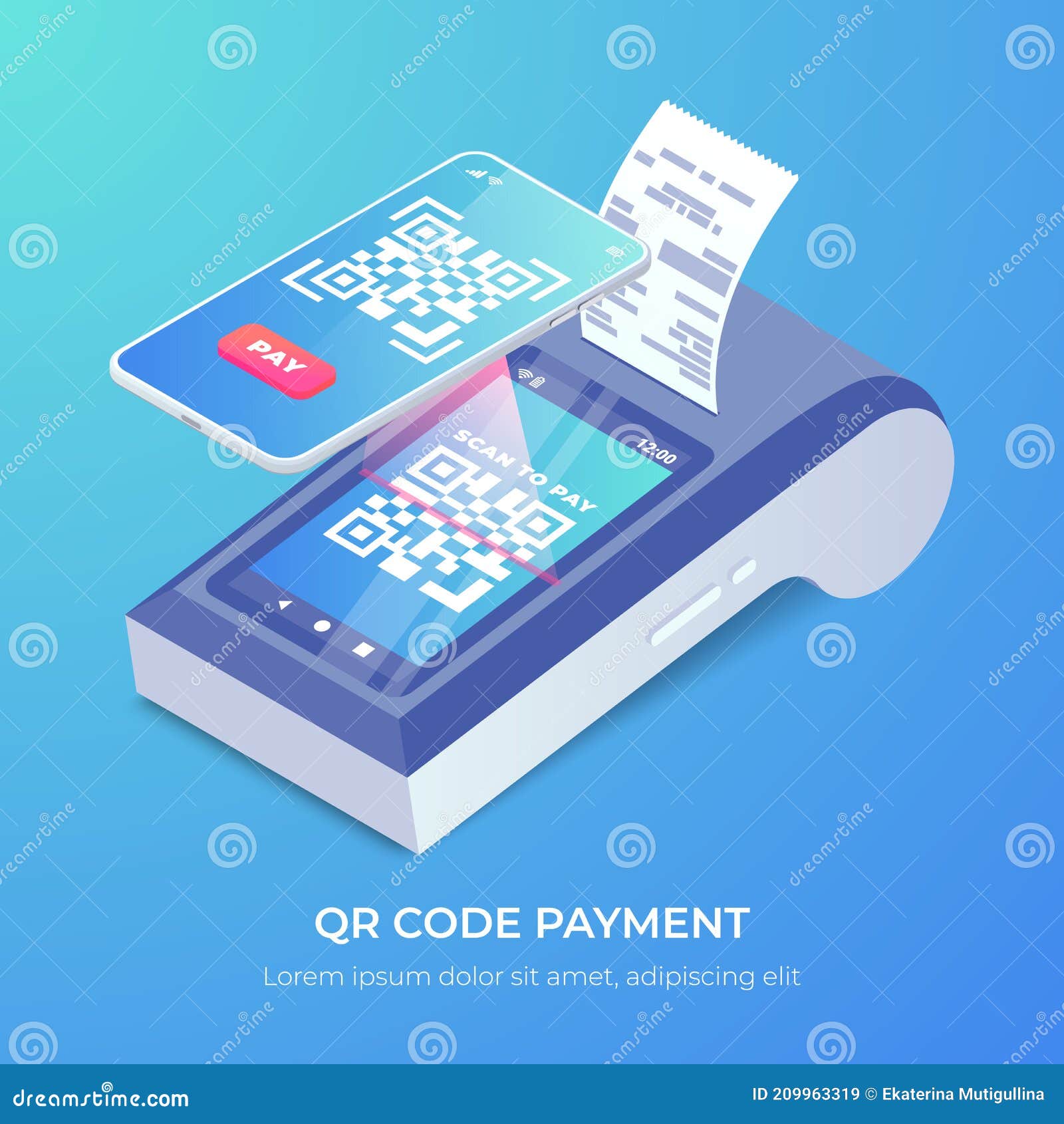 QR Code Payment Isometric Banner Concept. Payment Machine with Qr Code ...