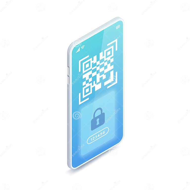 QR Code Safe Login Isometric Concept Icon. QR Code and Password Form on ...