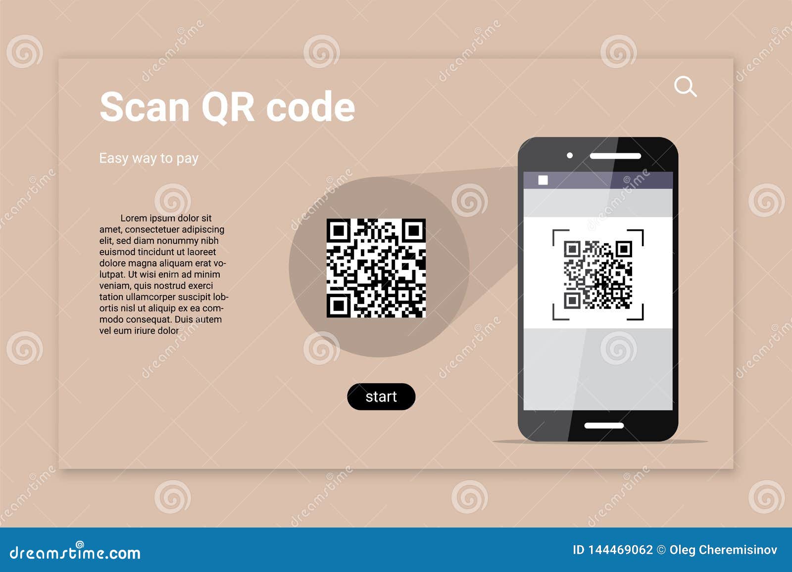 Qr Code Scan Color Vector Landing Page Template Stock Vector