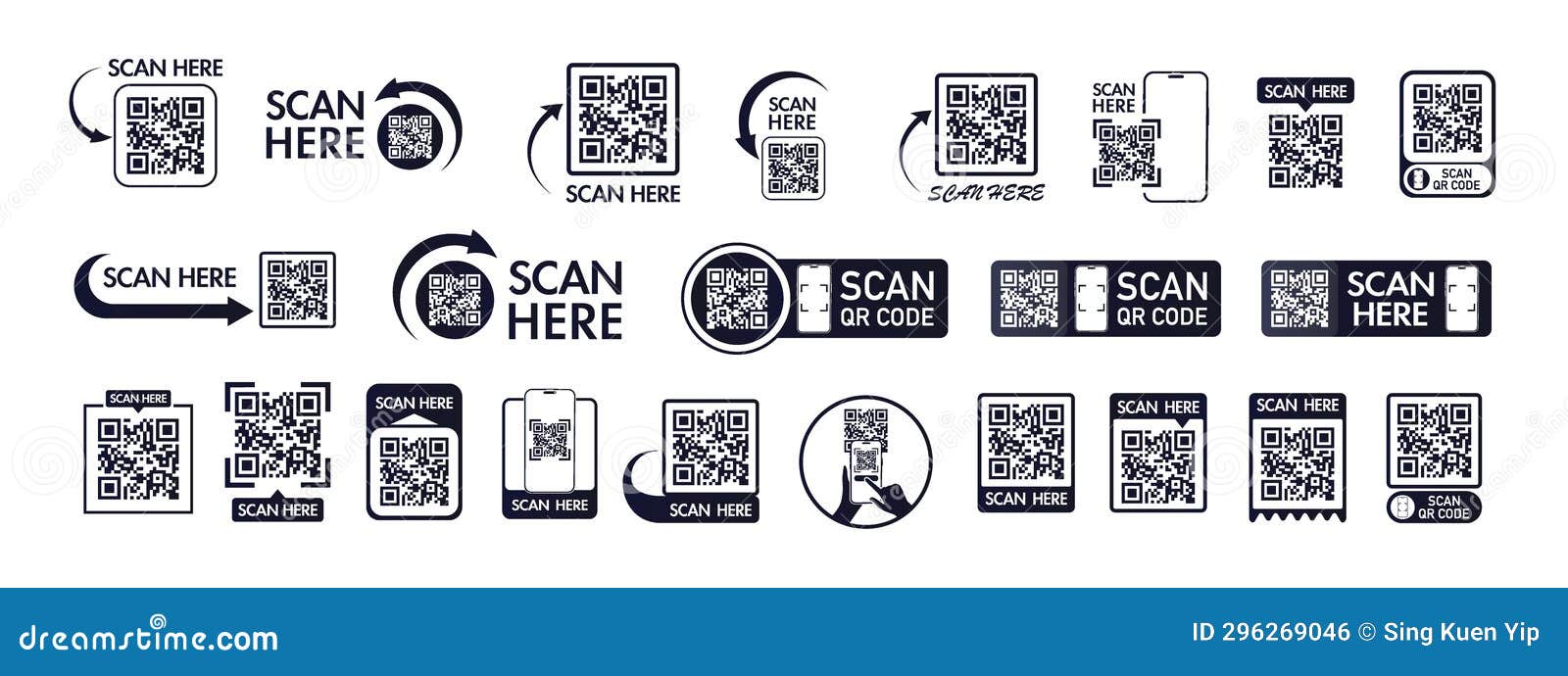 QR Code Scan Icon Set for Mobile Apps and Payments Stock Illustration - Illustration of text ...