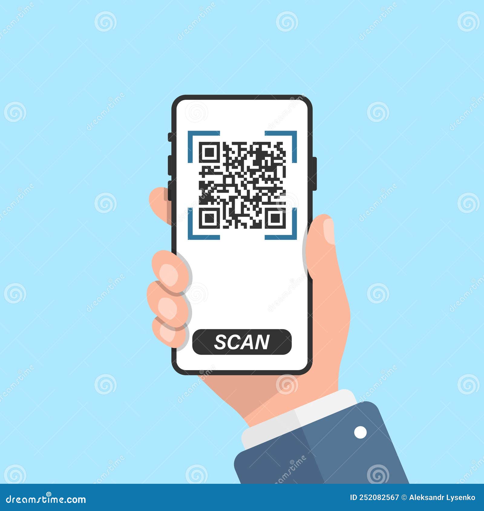 QR Code Scan Illustration in Flat Style. Mobile Phone Scanning Vector ...