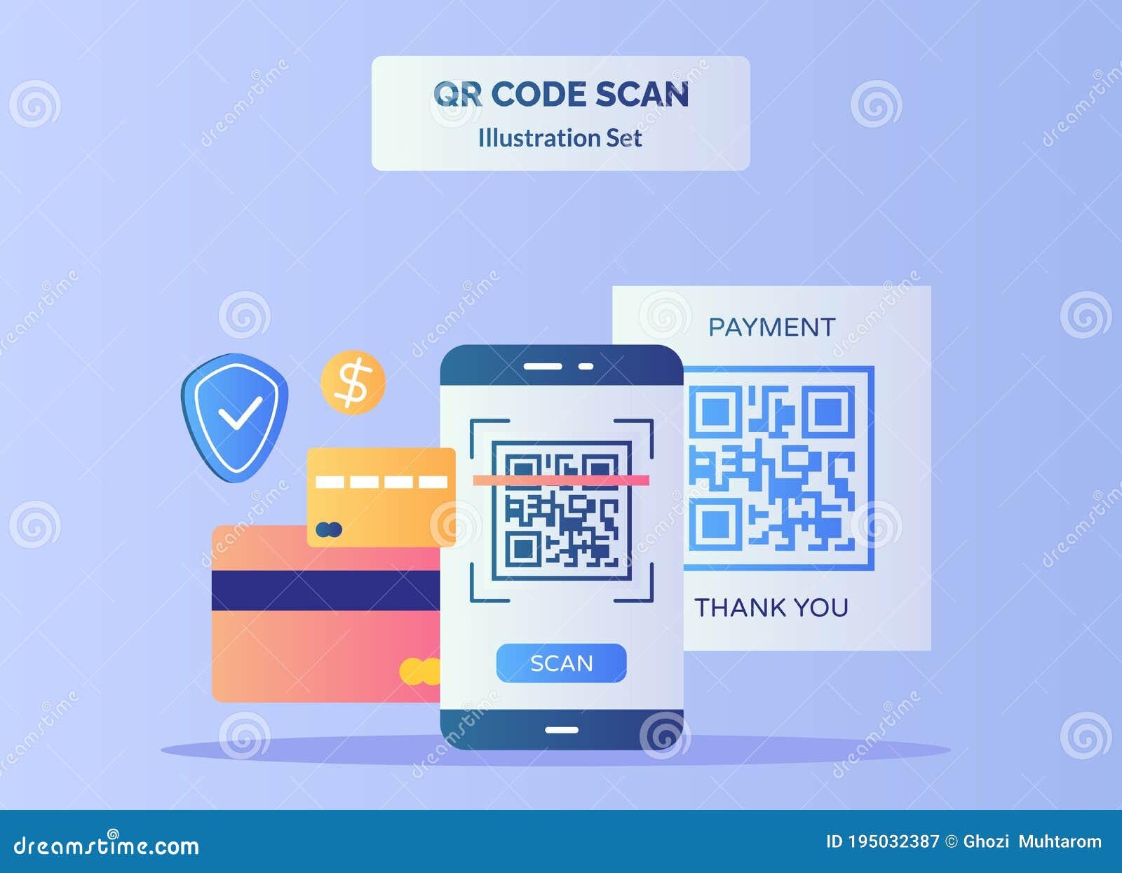 QR Code Scan Illustration Set Barcode On Display Smartphone Screen For ...