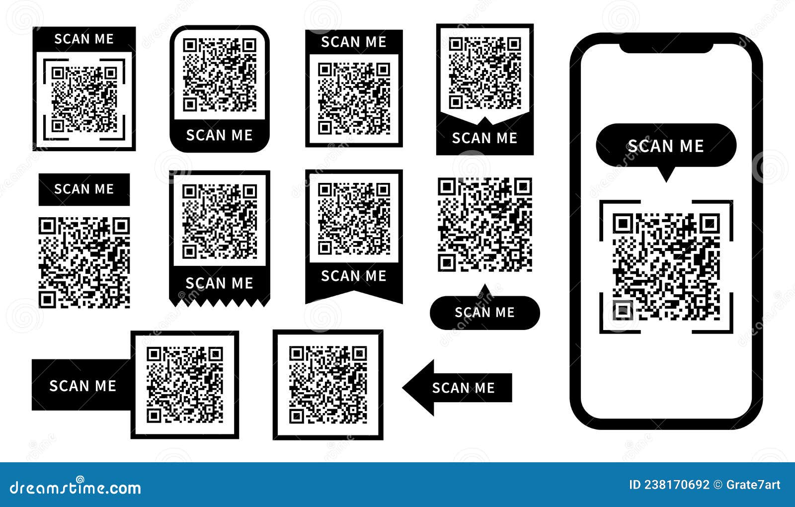 QR Code Scan Me Vector Icons And Mobile. Digital Qrcodes, Barcodes ...