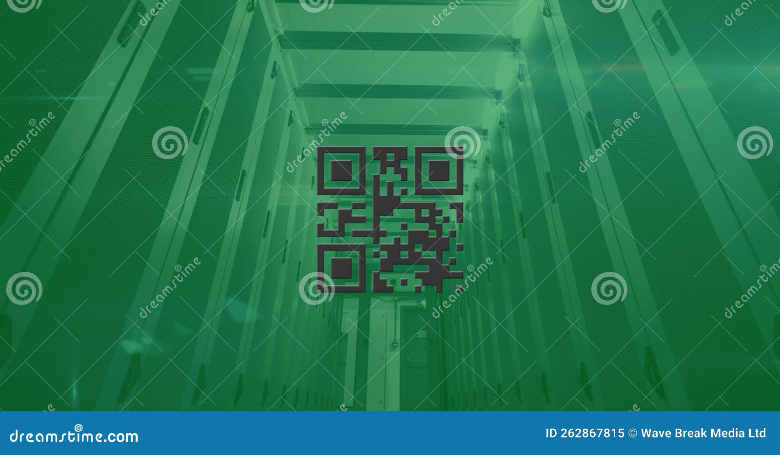 QR Code Scanner Against Data Processing Over Empty Server Room Stock ...