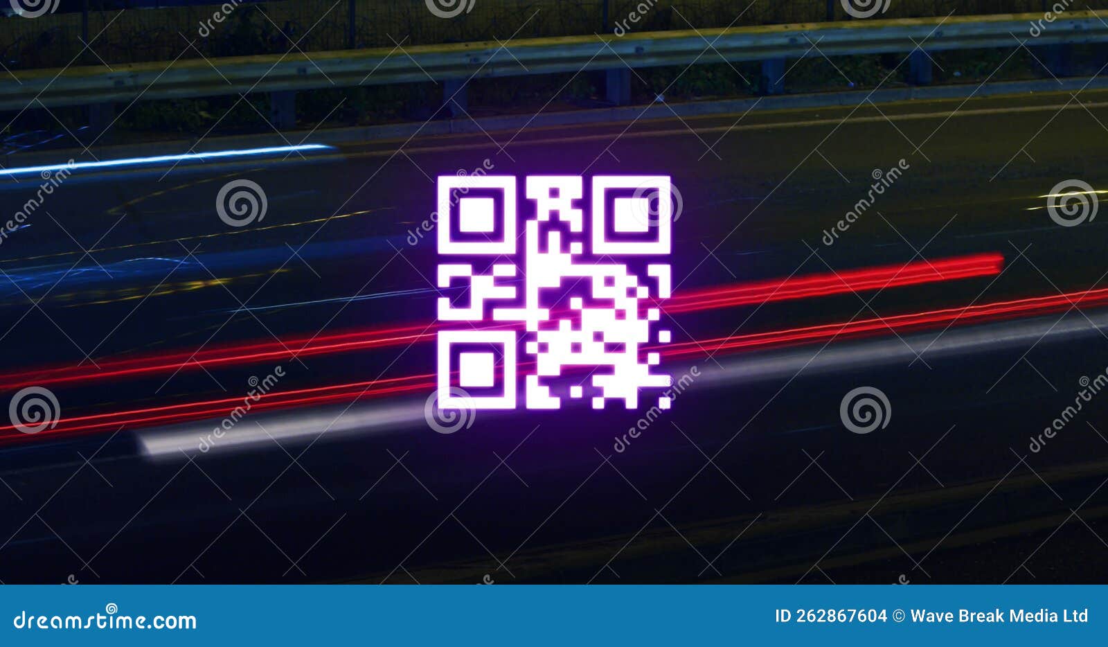 QR Code Scanner Against Light Trails on Black Background Stock ...