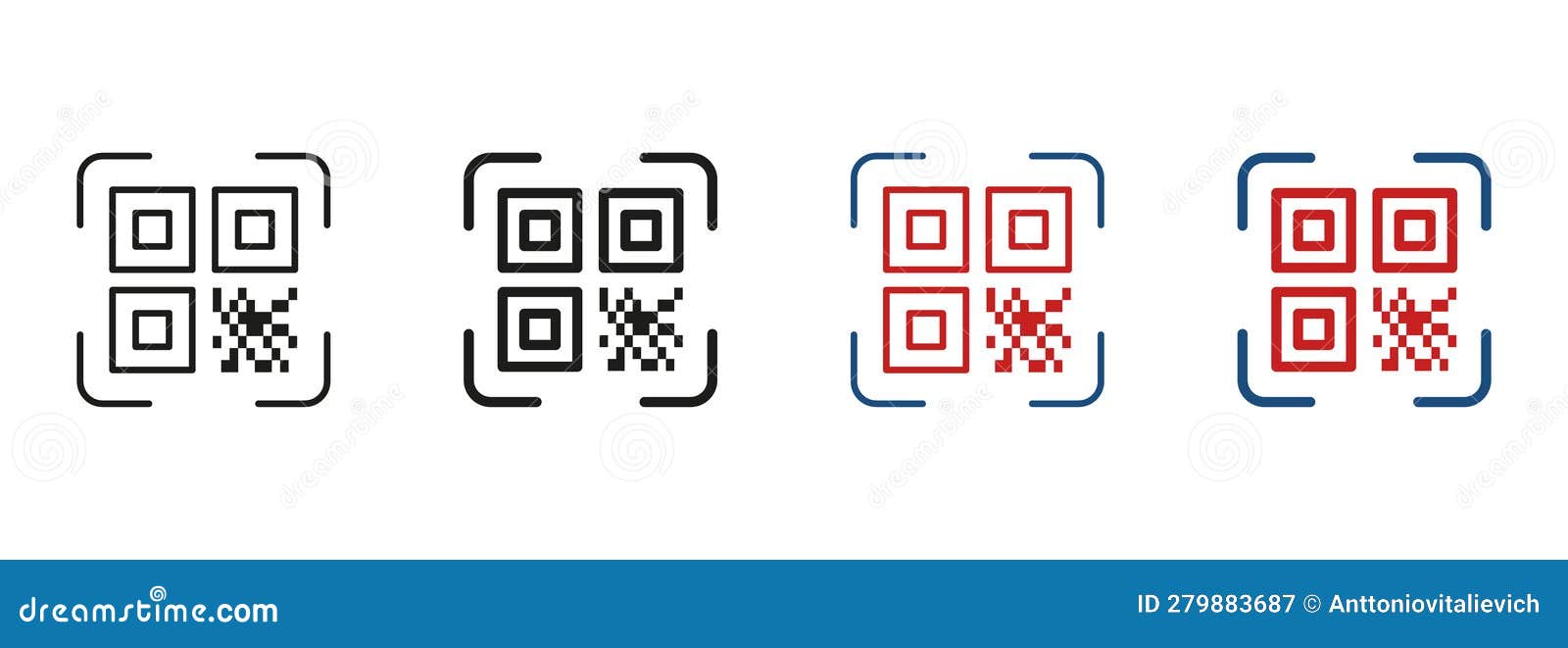 QR Code Scanner Line and Silhouette Icon Set. Instruction To Get Info ...