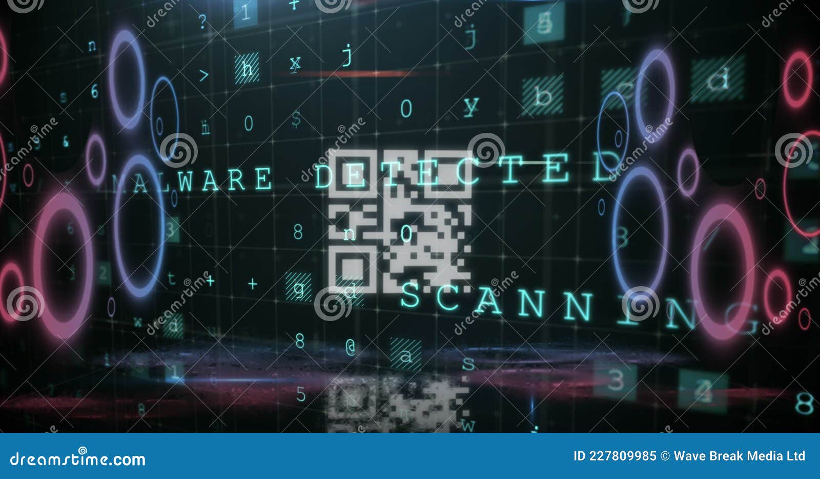 QR Code Scanner with Neon Elements Against Cyber Security Data ...