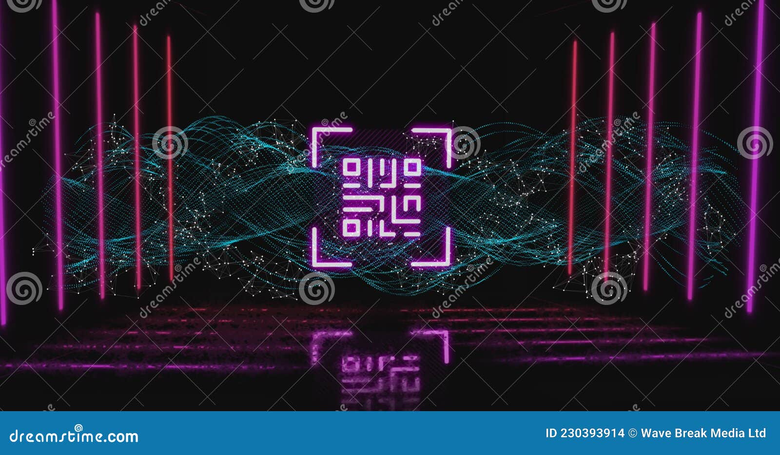 QR Code Scanner with Neon Elements Against Digital Wave Stock ...