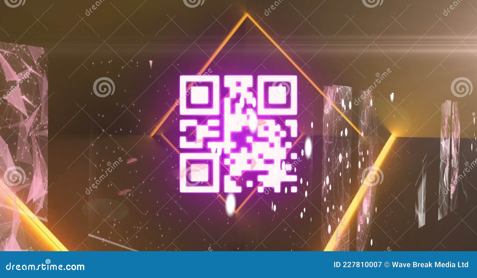 QR Code Scanner with Neon Elements Against Screens of Networks of ...
