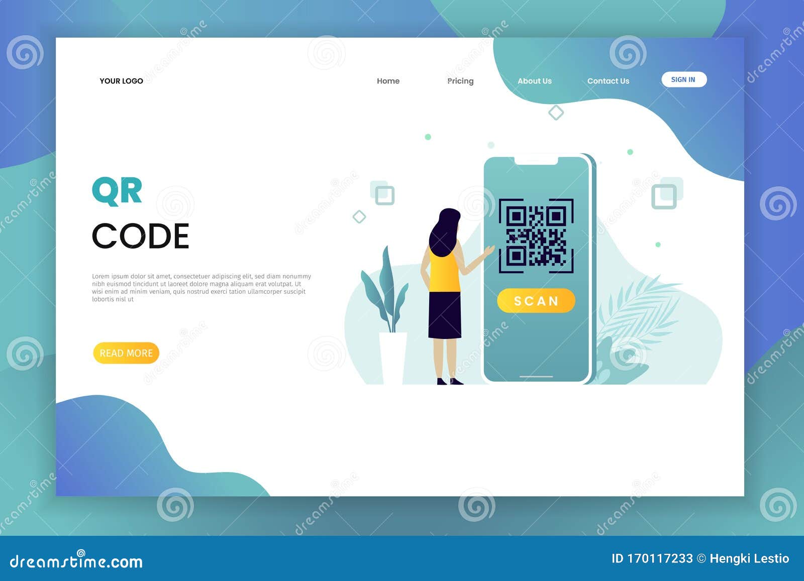 QR Code Scanning Vector Illustration Concept With People Scan Code ... QR Code Scanning Vector Illustration Concept With People Scan Code ...