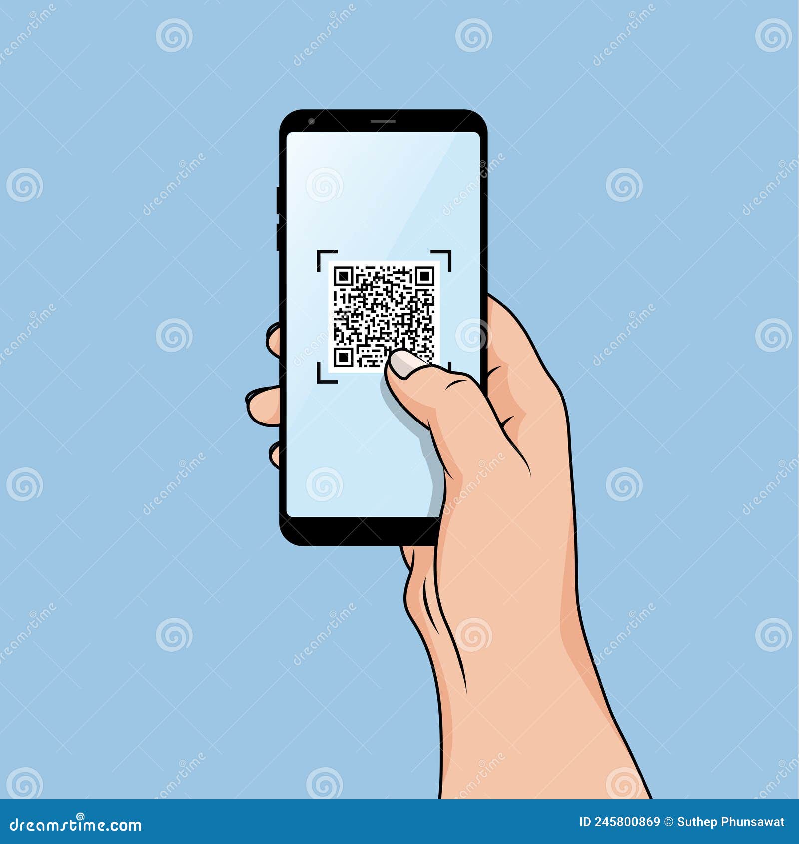 QR Code Scanning Vector Illustration Concept, People Use Smartphone and ...