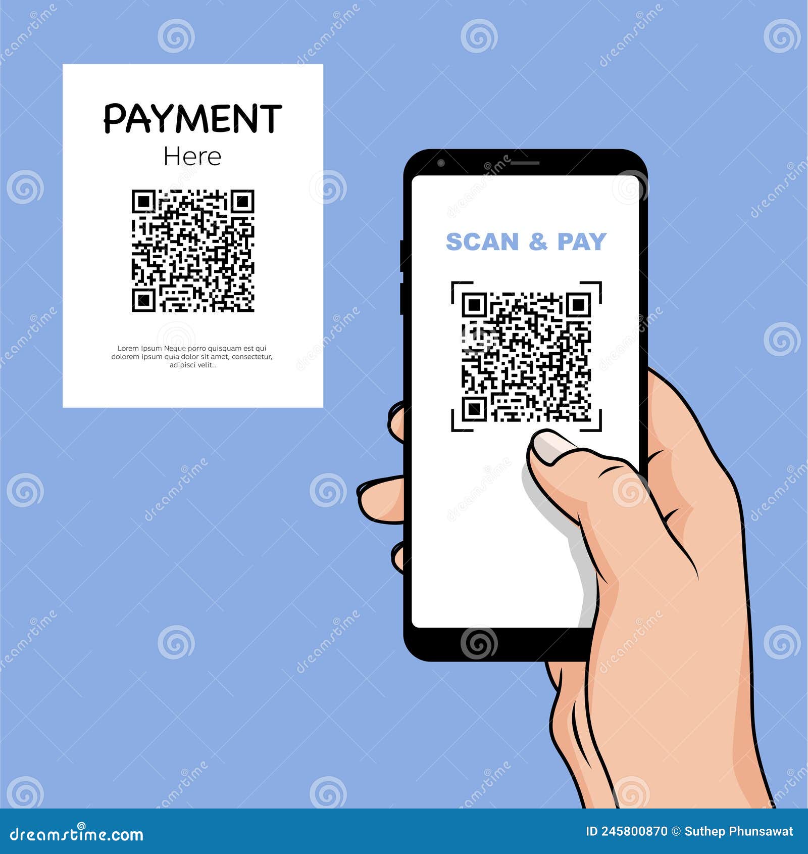 QR Code Scanning Vector Illustration Concept, People Use Smartphone and ...