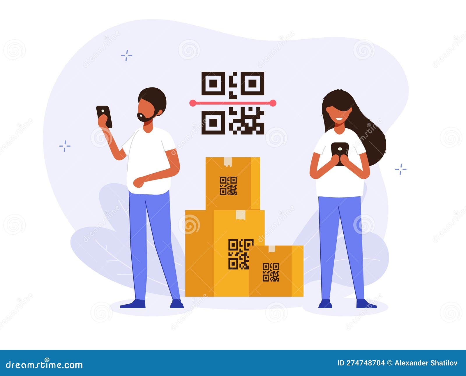 QR Code Scanning Vector Illustration Concept, People Use a Smartphone ...