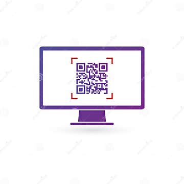 Qr Code on the Screen of Computer Monitor, Vector Illustration Isolated ...