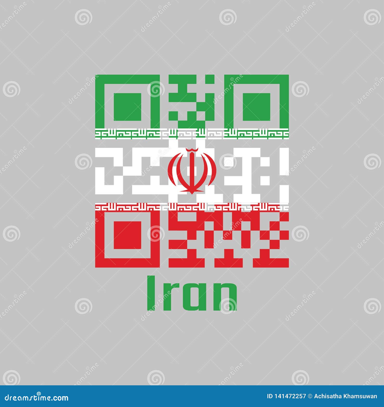 QR Code Set the Color of Iran Flag. White and Red with National Emblem ...