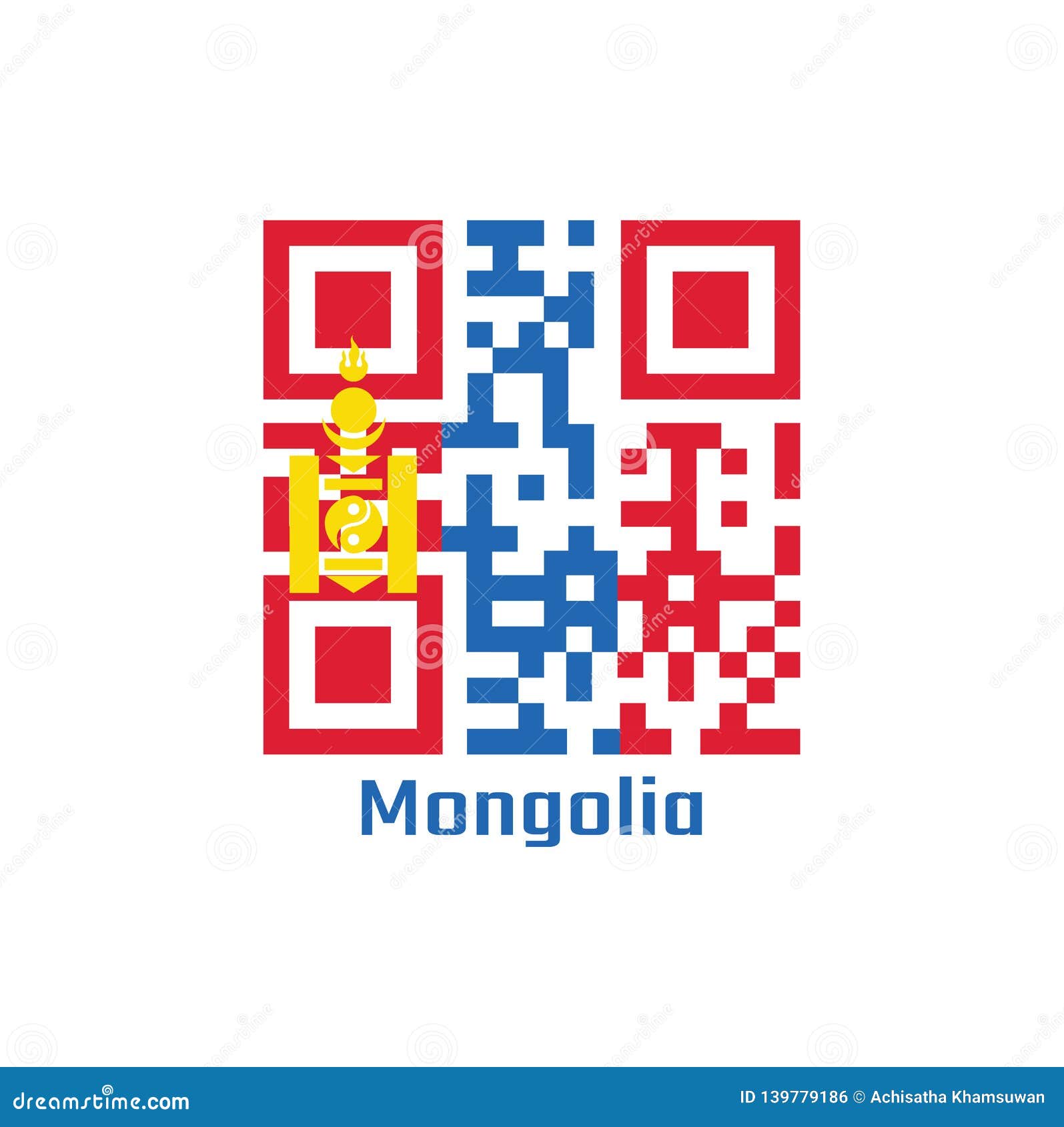 QR Code Set The Color Of Mongolia Flag. Red And Blue With The Soyombo ...