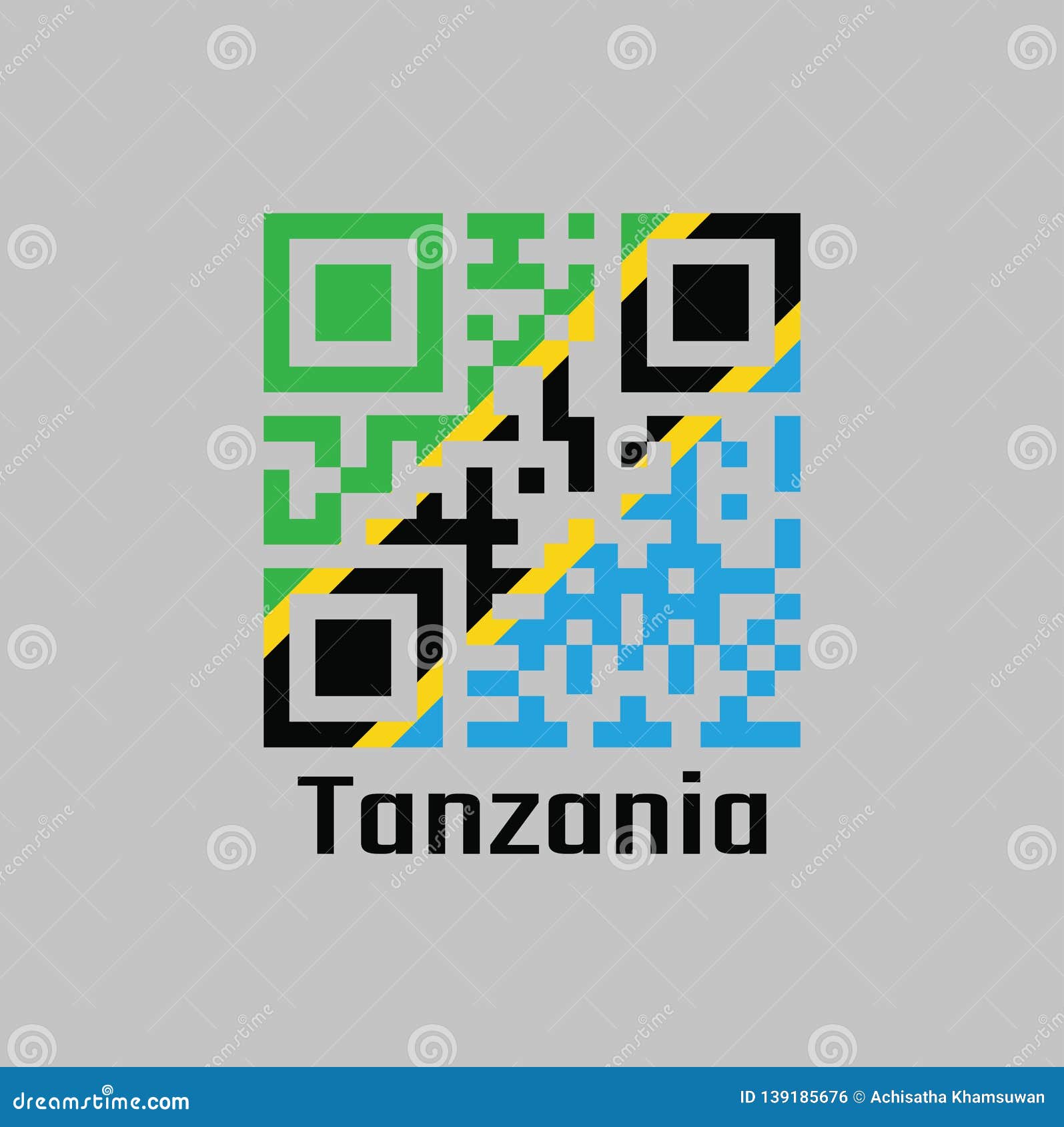 QR Code Set the Color of Tanzanian Flag. a Yellow-edged Black Diagonal ...