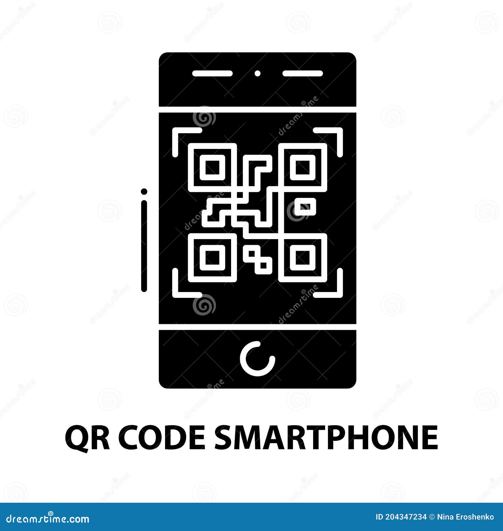 Qr Code Smartphone Icon, Black Vector Sign with Editable Strokes ...