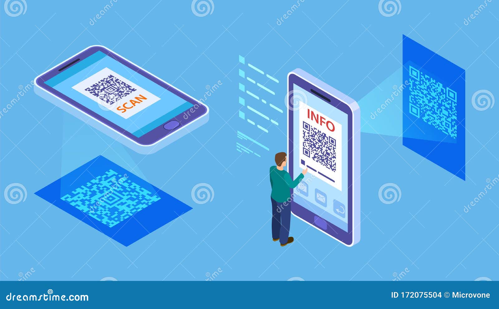 Qr Code Verification Isometric Barcode Mobile Scanning Customer Makes Paying With Phone
