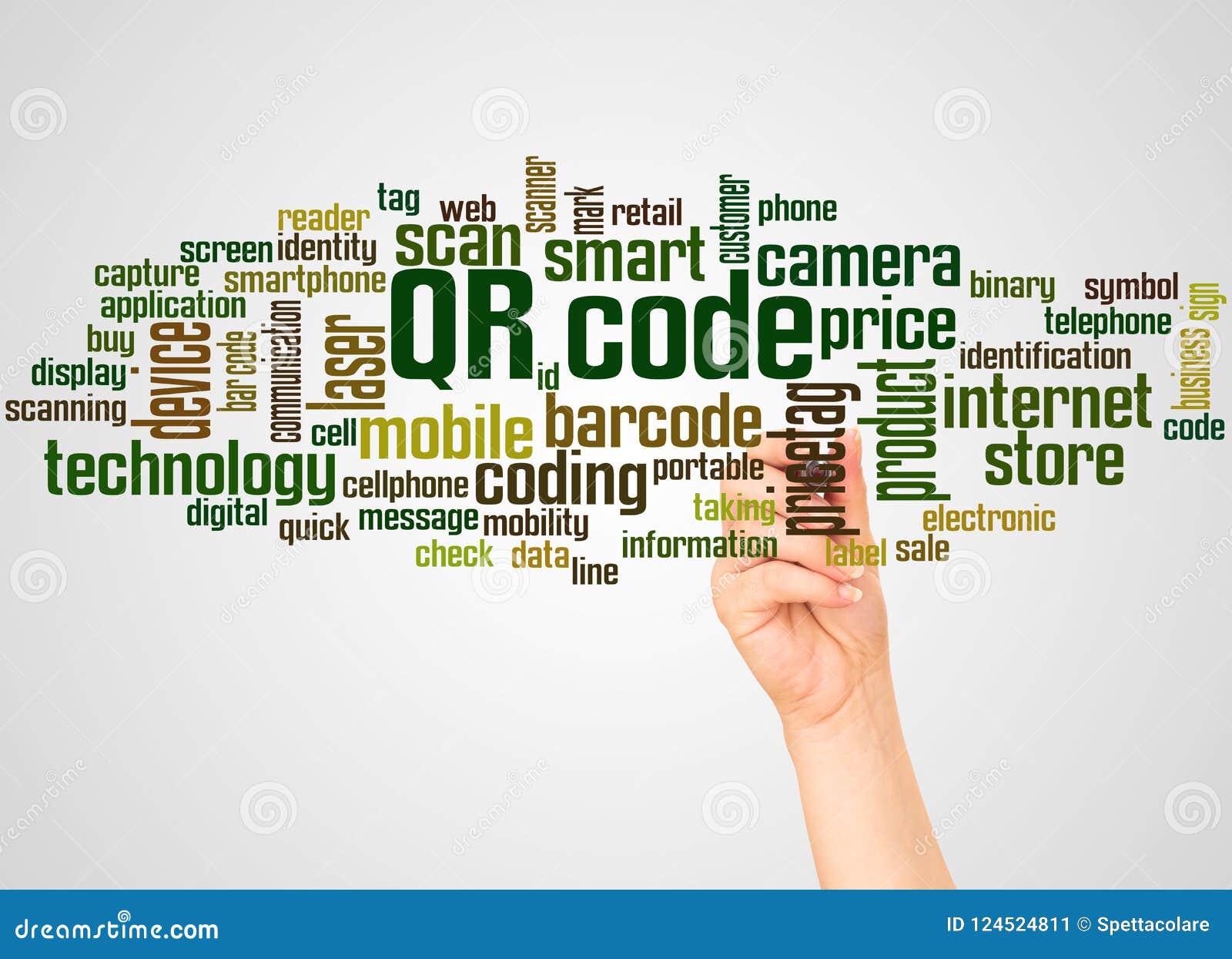 QR Code Word Cloud and Hand with Marker Concept Stock Illustration ...