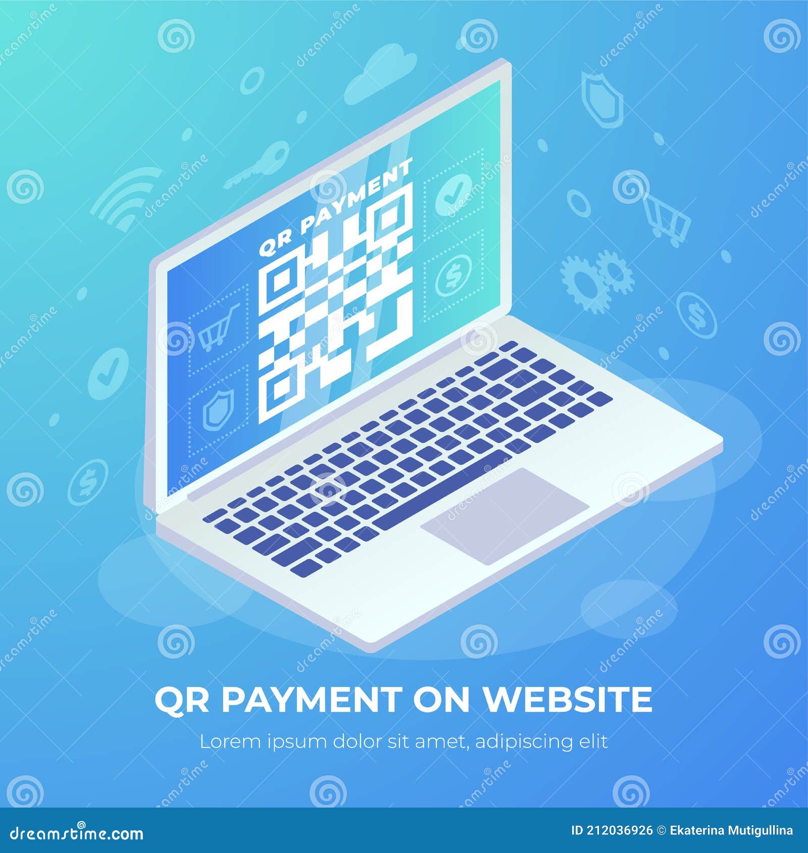 QR Payment on Website Banner. QR Code on Laptop Screen. 3d Scan Barcode ...