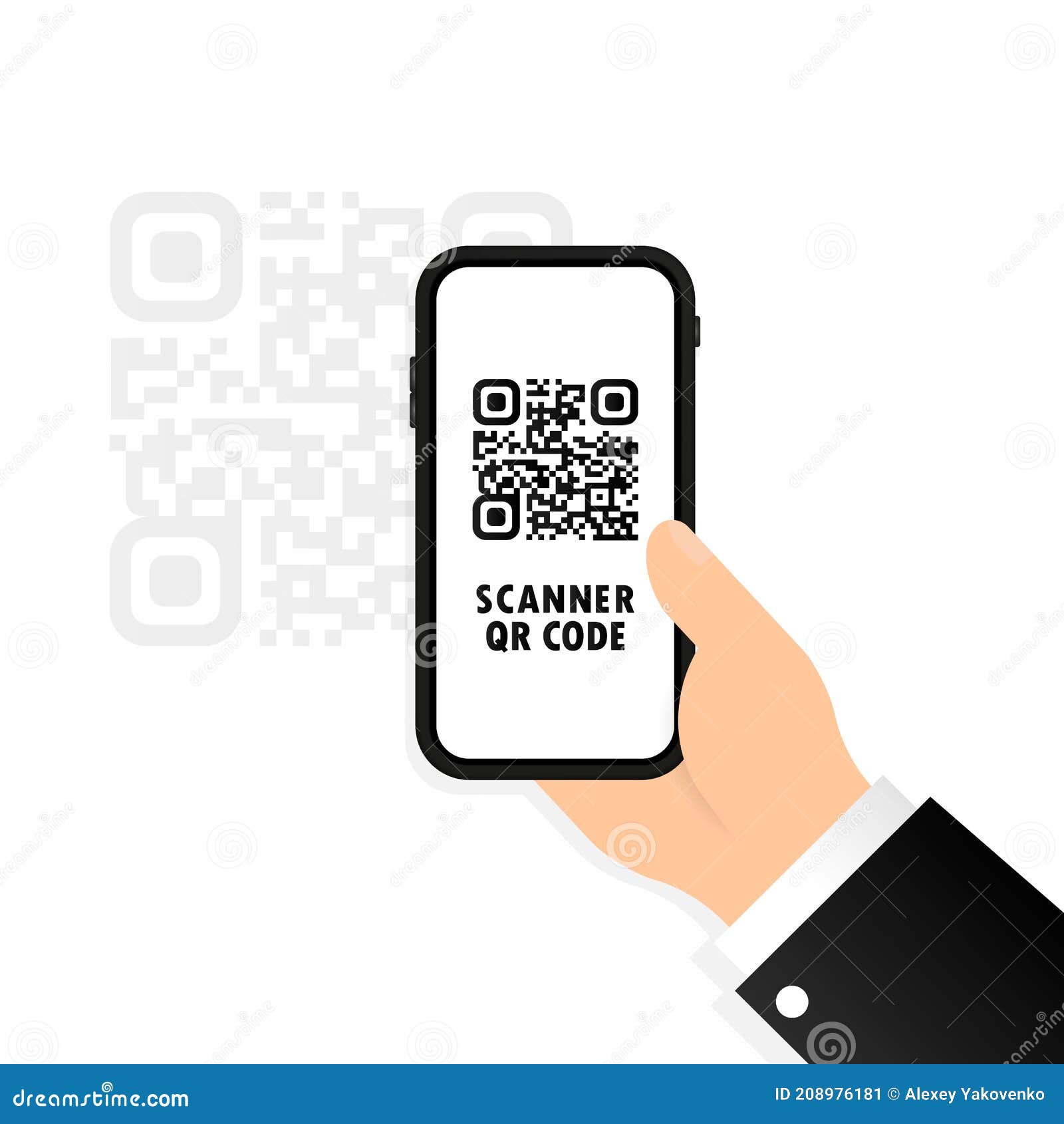 QR Scanner Icon. Mobile Phone in Hand Scans QR Code. Scan the Qrcode ...