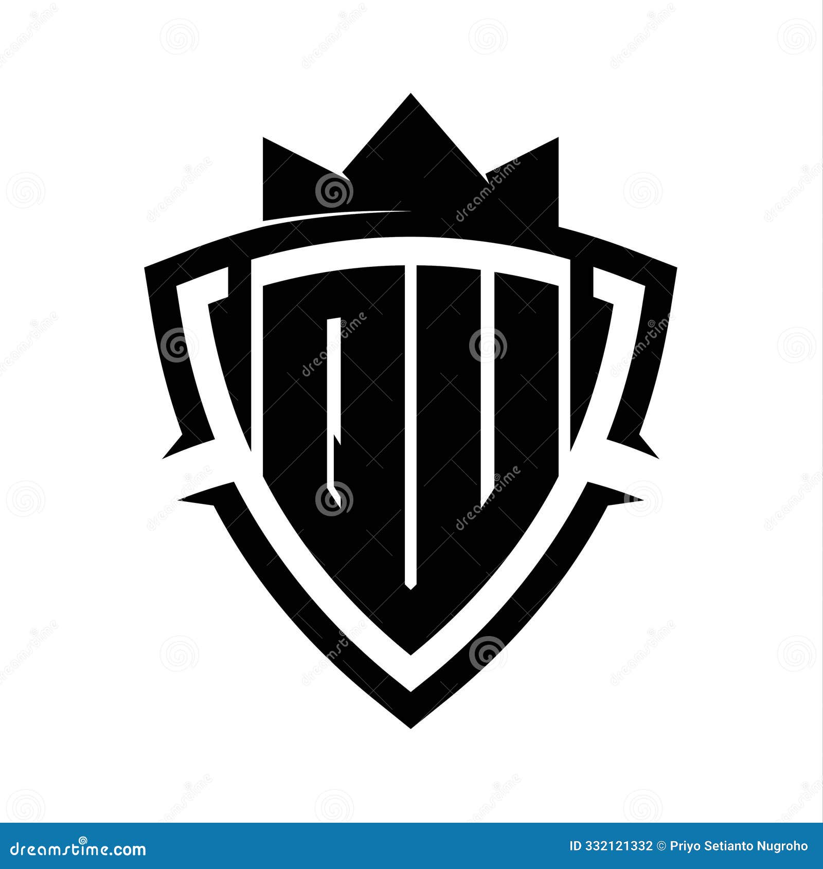 QU Letter Bold Monogram Triangle Curve Shield Shape with Crown Black ...