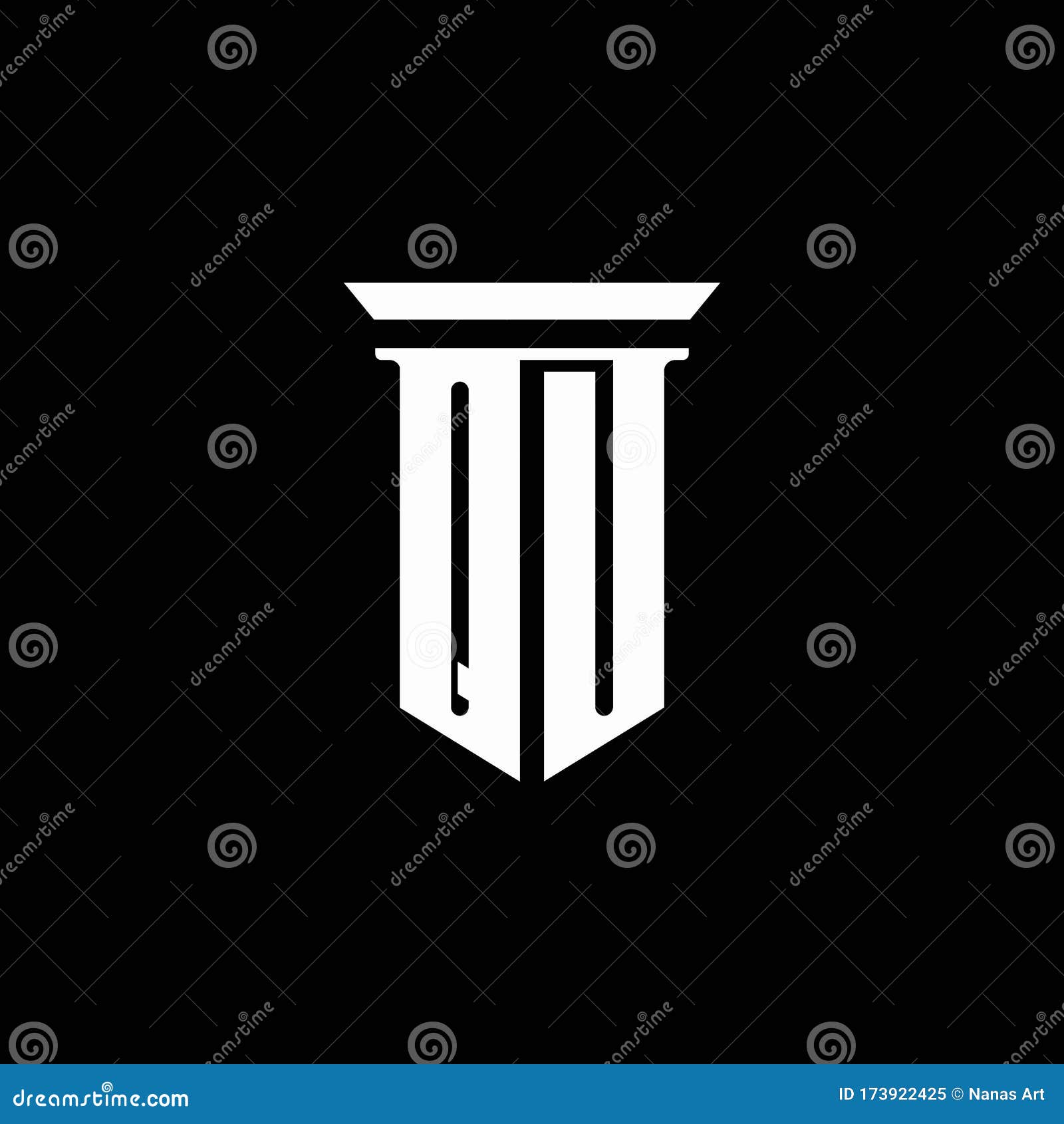 QU Monogram Logo with Emblem Style Isolated on Black Background Stock ...