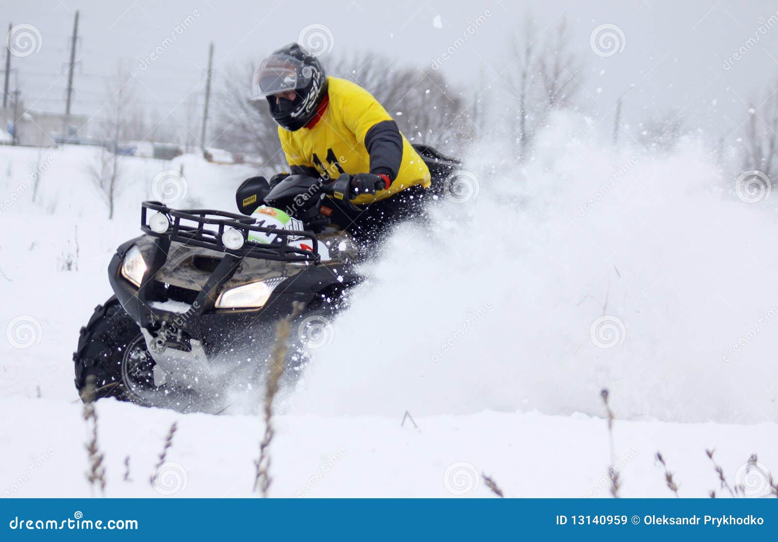 The Quad Bike Driver Rides Over Snow Track Editorial Stock Image ...