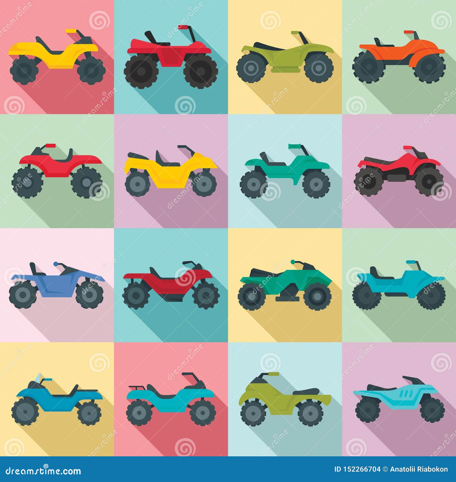Quad Bike Icons Set, Flat Style Stock Vector - Illustration of design ...