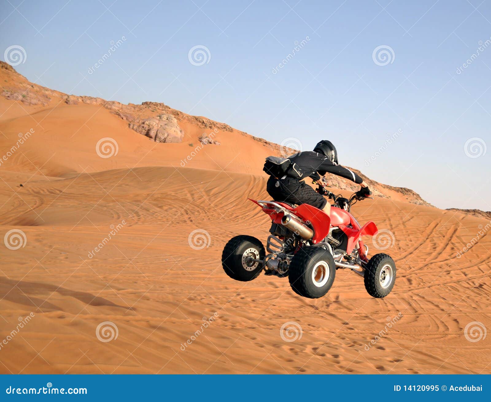 Quad Bike Jumping in the Desert Stock Image - Image of offroad, action ...