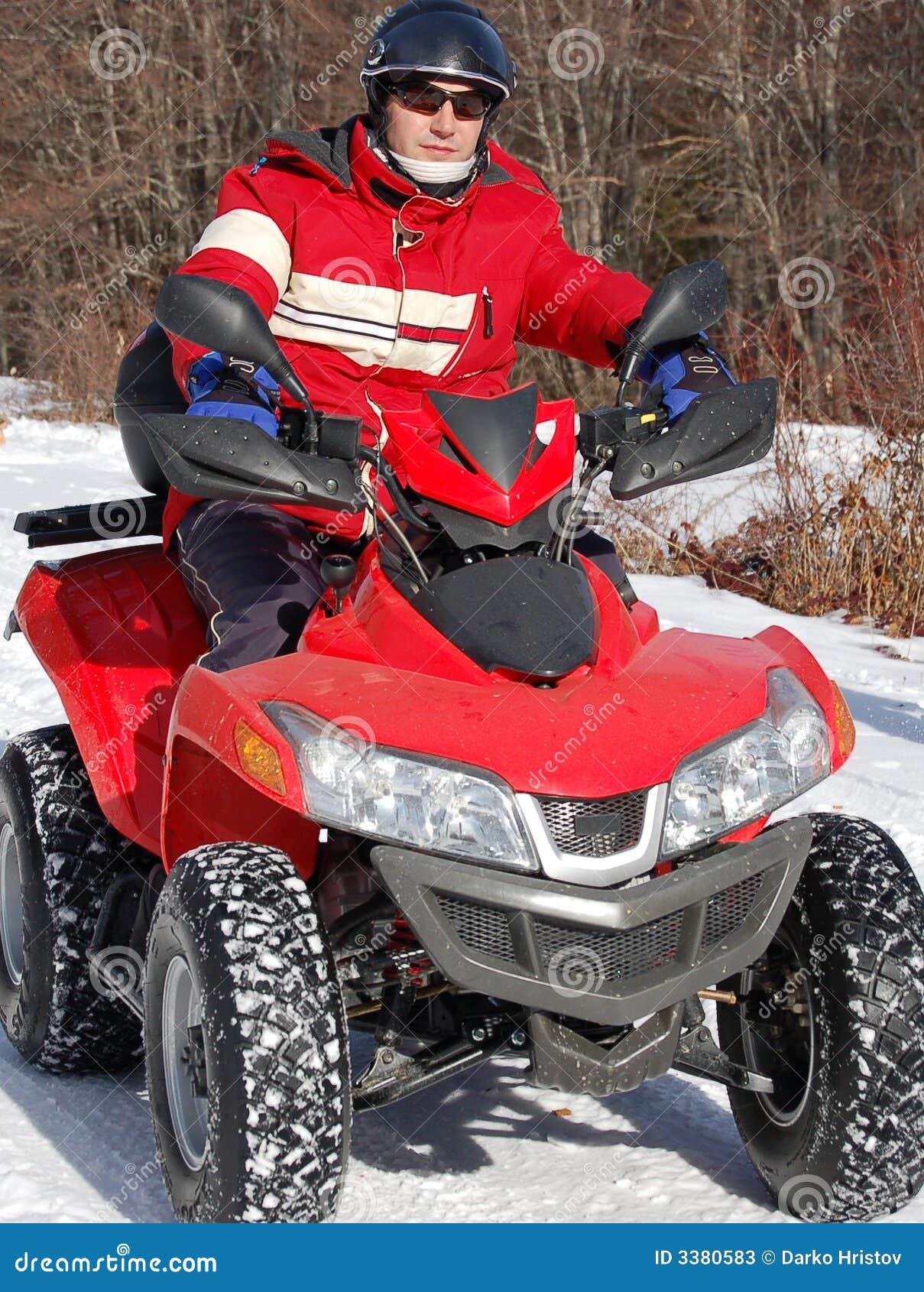 Quad bike rider on snow stock image. Image of mountain - 3380583