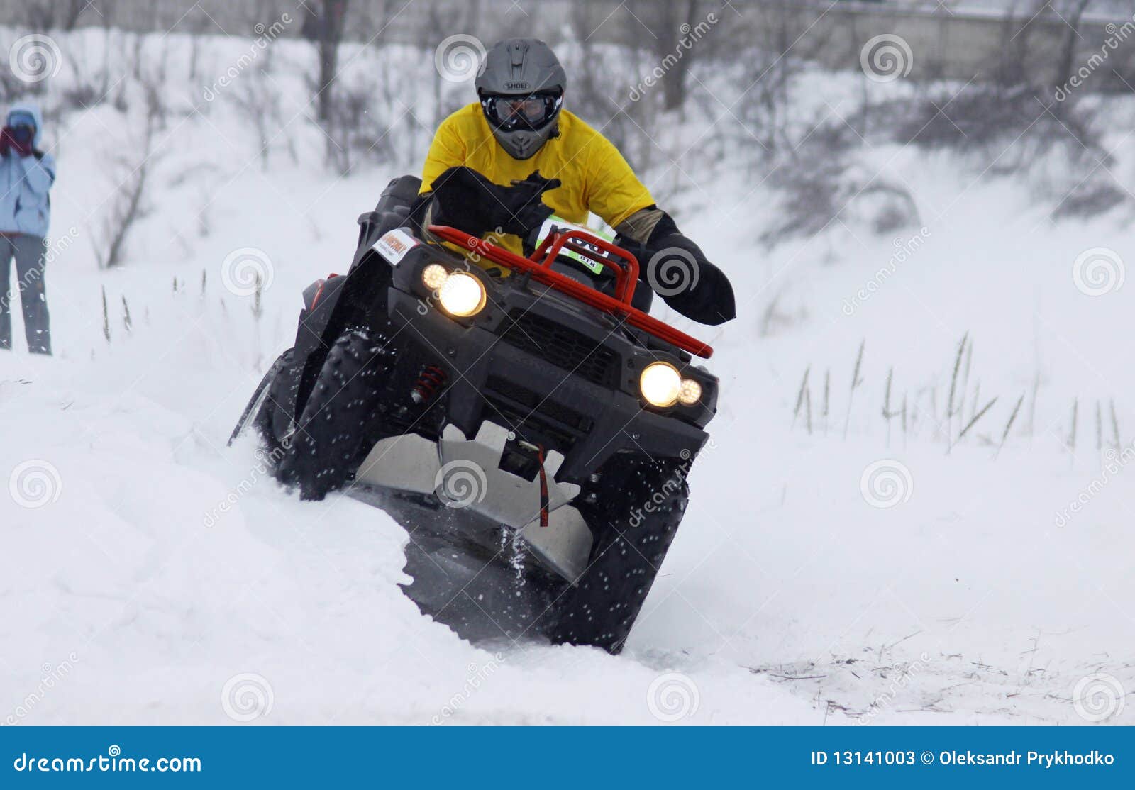 The Quad Bike S Driver Rides Over Snow Track Editorial Stock Photo ...