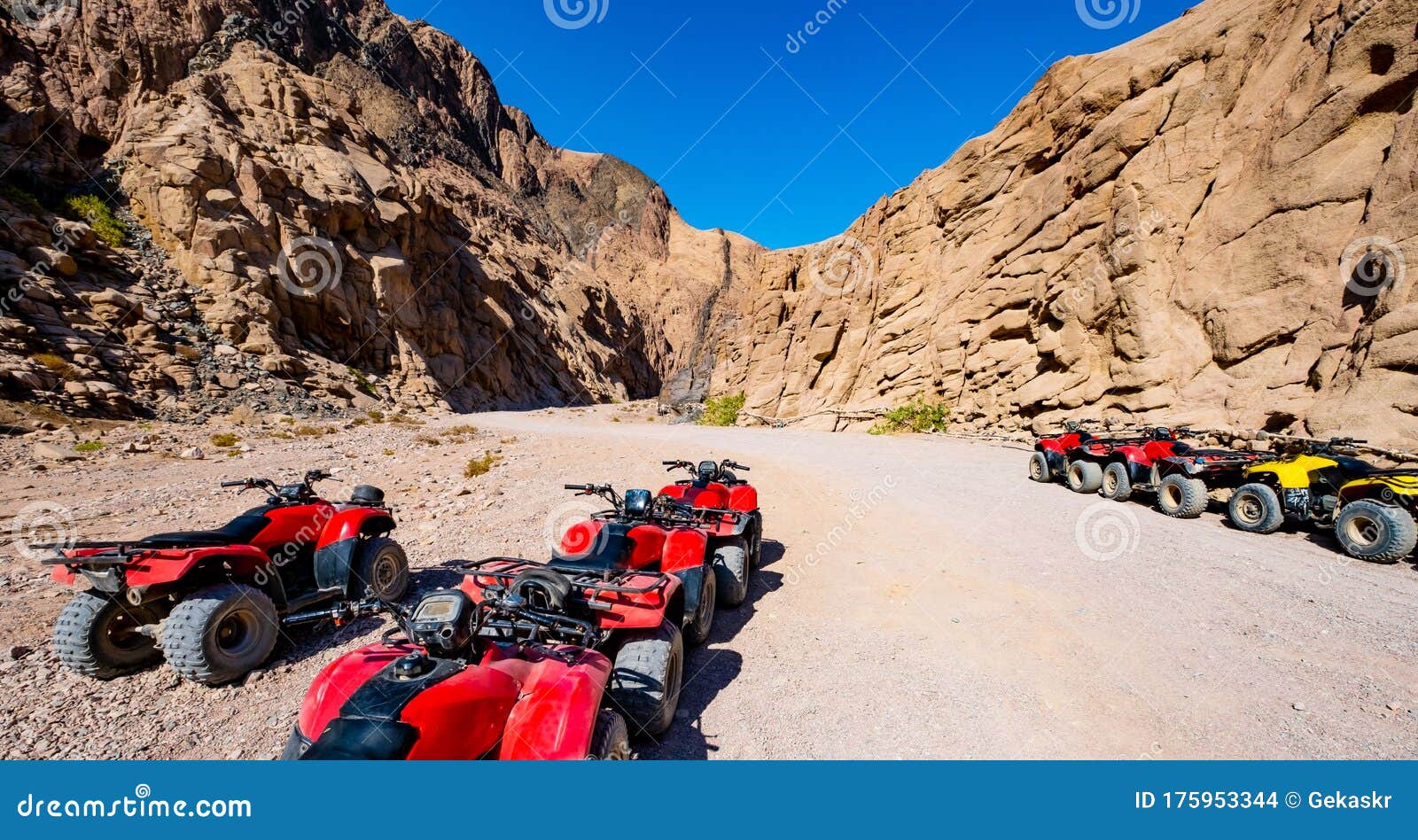 Quad Bikes Excursion in Desert Stock Photo - Image of safari, nature ...