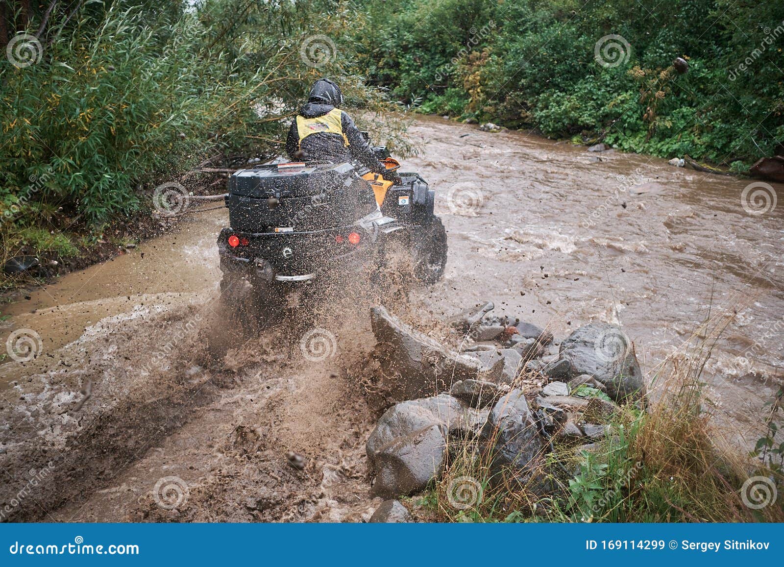 Quad Rider Jumping on a Muddy Forest Trail Editorial Stock Image ...
