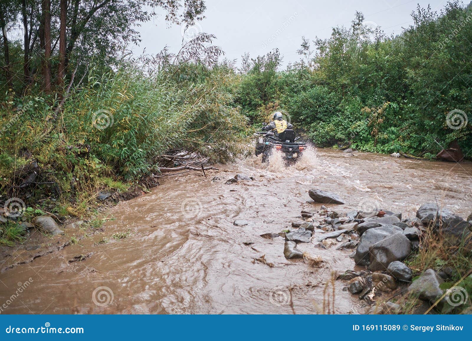 Quad Rider Jumping on a Muddy Forest Trail Editorial Stock Image ...