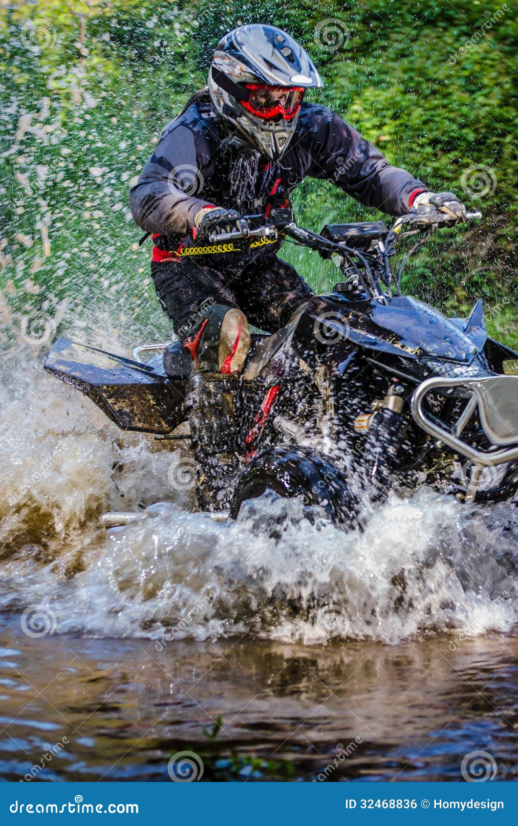 Quad Rider through Water Stream Stock Photo - Image of lush, quadbike ...