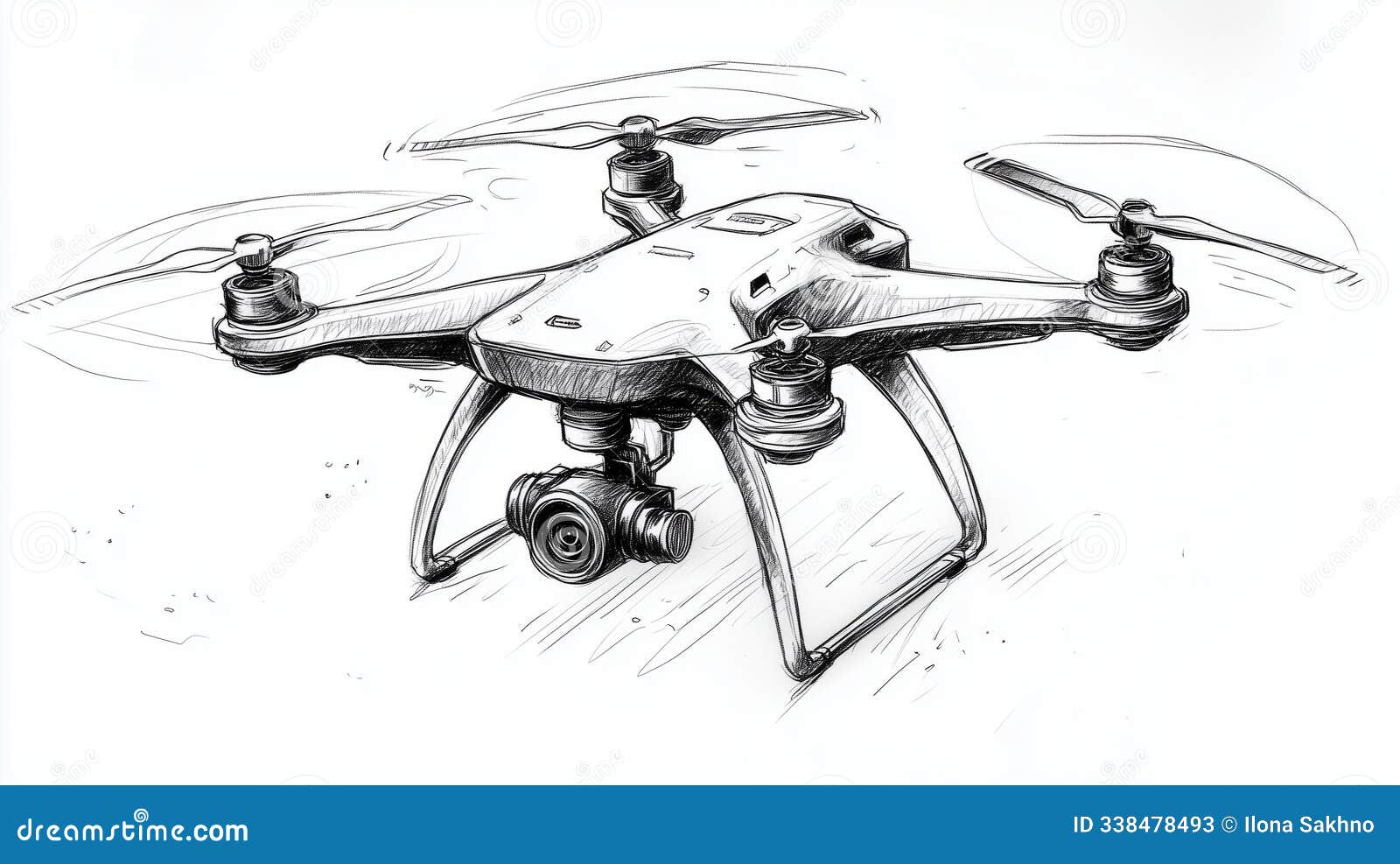 Quadcopter Drone Drawing with Camera Stock Illustration - Illustration ...